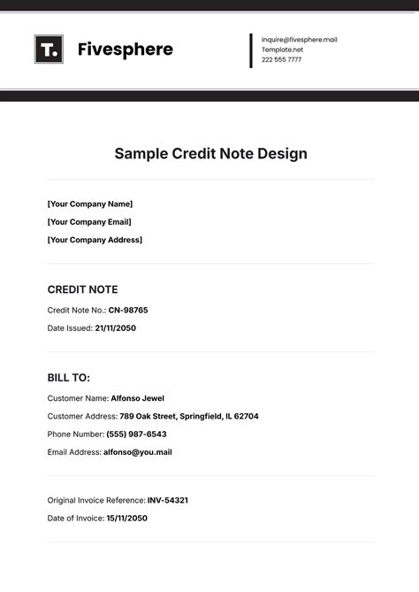 Free Sample Credit Note Design Template To Edit Online