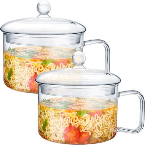 2 Pcs Glass Ramen Bowl With Lid And Handle Glass Noodles