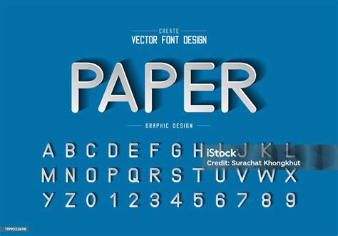 글꼴 종이 잘라내기 및 알파벳 벡터 스크립트 서체 문자 및 숫자 디자인 배경에 그래픽 텍스트 디자인에 대한 스톡 벡터 아트 및