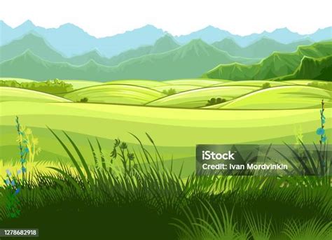 시골 언덕 풍경 벡터 소를 위한 목초지 잔디와 채소밭과 농장을 위한 장소 초원과 나무 수평선 아름다운 전망 여름 0명에 대한 스톡 벡터 아트 및 기타 이미지 Istock