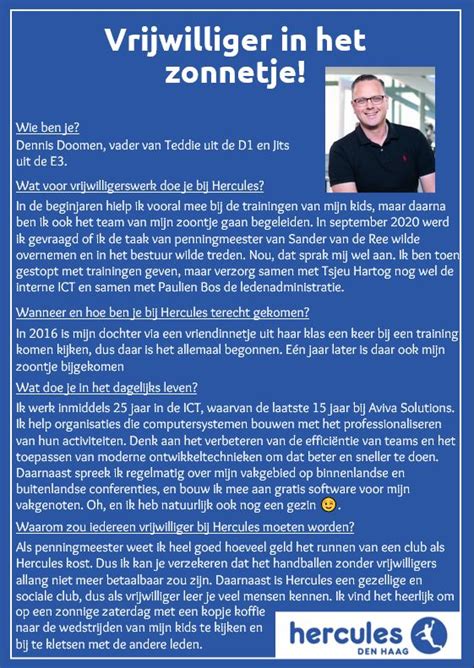 Vrijwilliger In Het Zonnetje Dennis Doomen Hercules Handbal