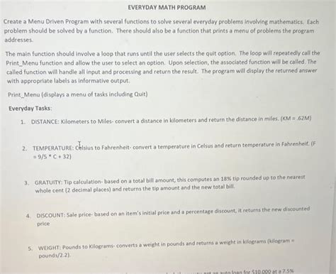 Solved Everyday Math Program Create A Menu Driven Program
