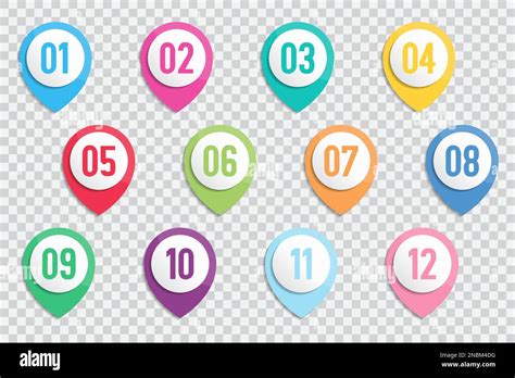 Set Of Number Bullet Point Markers 1 To 12 With Shadow Stock Vector Image And Art Alamy