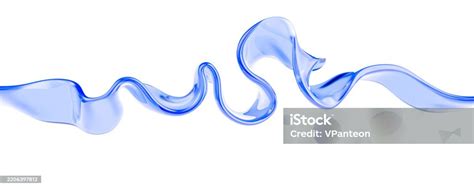 흰색 배경에 반투명 파란색 액체 또는 젤의 역동적이고 유동적인 스플래시 신선함 움직임 순수함이 있는 웨이브 커브 추상 3d