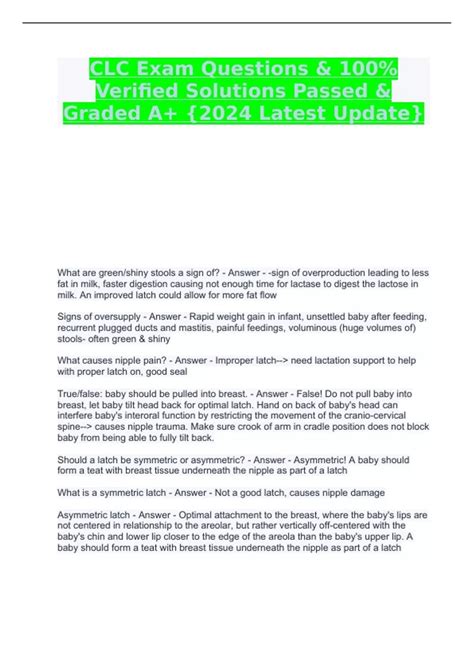 CLC Exam Questions Verified Solutions Passed Graded A Latest Update CLC