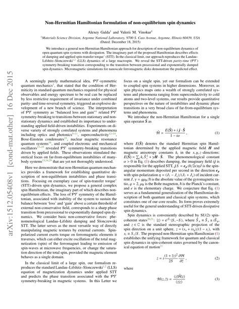 Pdf Non Hermitian Hamiltonian Formulation Of Non Equilibrium Spin