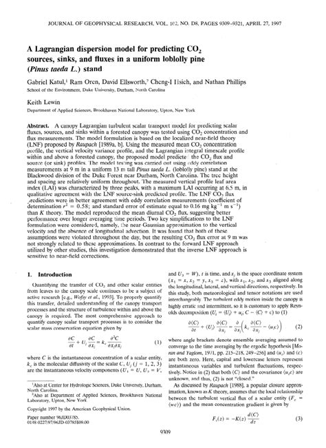 Pdf A Lagrangian Dispersion Model For Predicting Co2 Sources Sinks