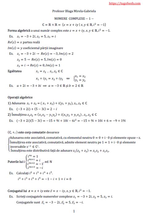 Numere Complexe 1 Forma Algebrica Puterile Lui I Conjugatul Si Modulul Unui Numar Complex