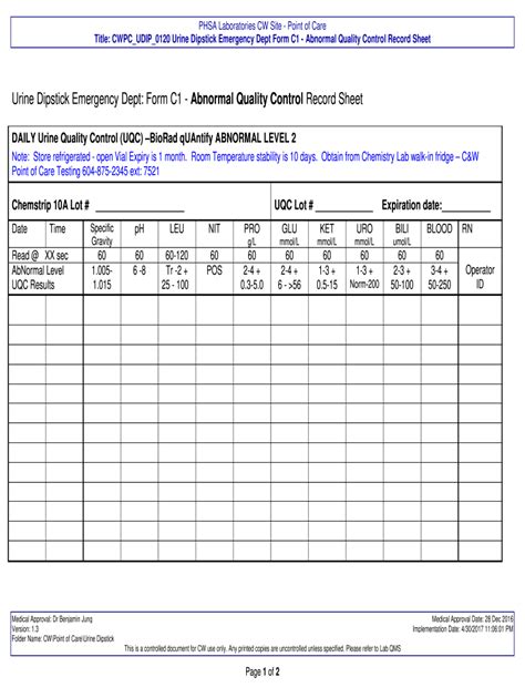 Urine Dipstick Control Log 1440 01 Quantimetrix Urine Dipstick Control