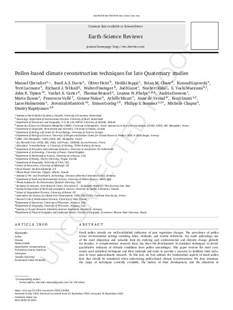 Pdf Pollen Based Climate Reconstruction Techniques For Late