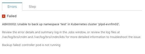 Powerprotect Kubernetes Backup Failed With Error Controller Pod Is