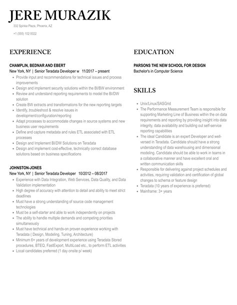 Teradata Developer Resume Samples Velvet Jobs