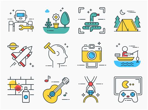 105 Hobby Icon Set Flat Icons