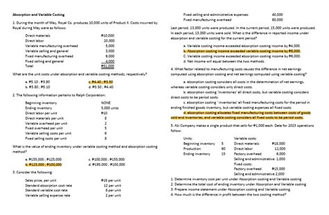 Costing Methods Absorption Vs Variable Pdf Cost Accounting Inventory