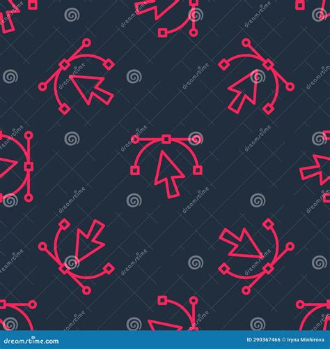 Red Line Bezier Curve Icon Isolated Seamless Pattern On Black Background Pen Tool Icon Stock