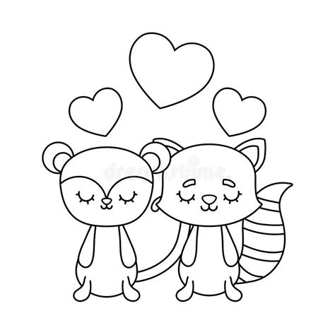 Cute Monkey With Cat And Hearts Love Stock Illustration Illustration