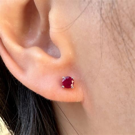 14k Solid Gold Genuine Round Ruby Studspair 4mm Etsy