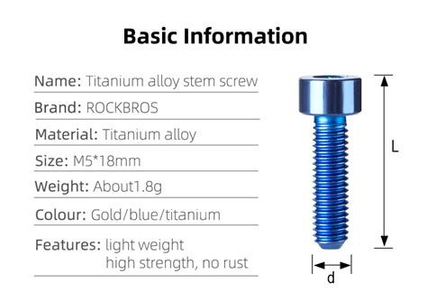Rockbros Titanium Alloy Stem Screw M518mm Instruction Manual