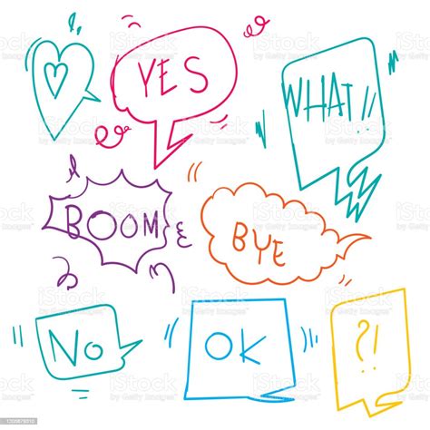 대화 단어와 다채로운 연설 거품의 손으로 그린 세트의 컬렉션입니다 벡터 거품 음성 낙서입니다 Brand Name Online