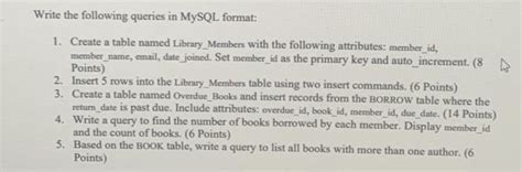 solved write the following queries in mysql format 1