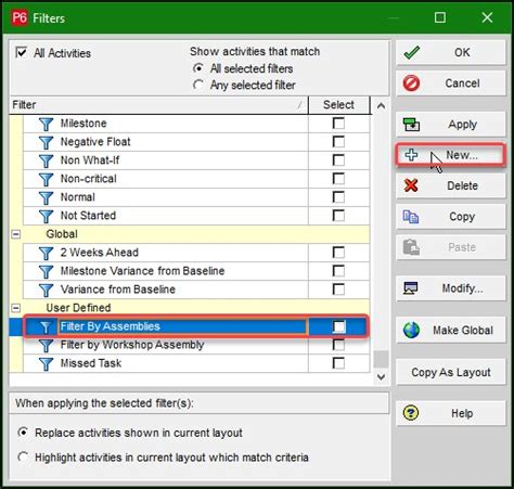 Matching Criterion Within A Filter In P6 Professional Ten Six