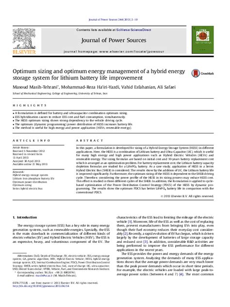 Pdf Optimum Sizing And Optimum Energy Management Of A Hybrid Energy Storage System For Lithium