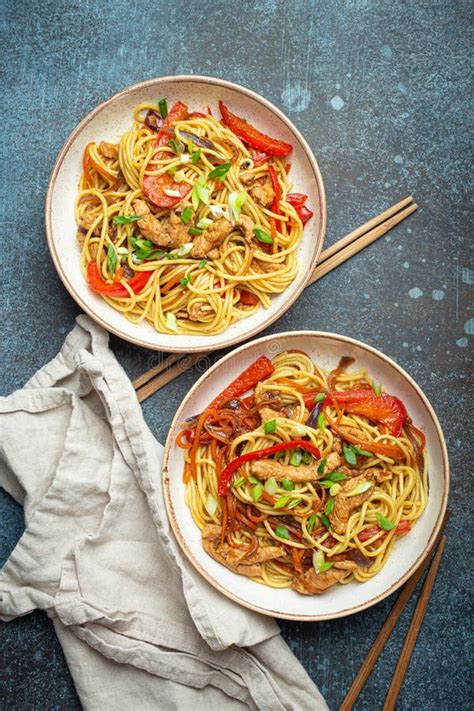 Two Bowls With Chow Mein Or Lo Mein Traditional Chinese Stir Fry