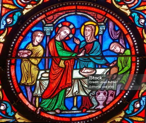 Stained Glass Of Miracle Of Jesus During A Wedding In Cana Jesus