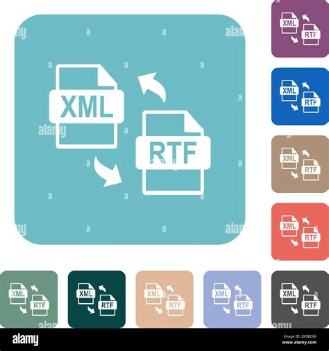 Xml Rtf File Conversion White Flat Icons On Color Rounded Square