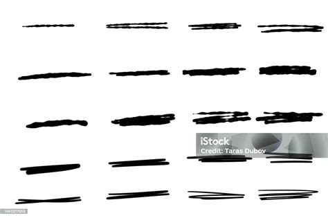 강조 표시 및 밑줄을위한 두꺼운 검은 색 선 손으로 그린 줄무늬 세트 취소선에 대한 스톡 벡터 아트 및 기타 이미지 취소선 라인아트 선 Istock