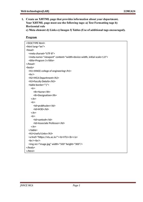Web Lab 1 Create An Xhtml Page That Provides Information About Your