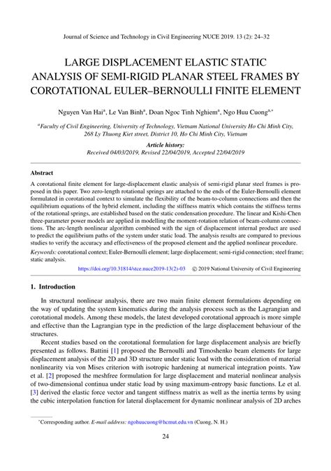 Pdf Large Displacement Elastic Static Analysis Of Semi Rigid Planar