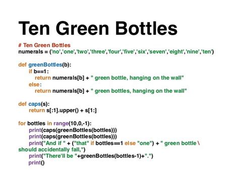 coding with counting songs “ten green bottles” in python