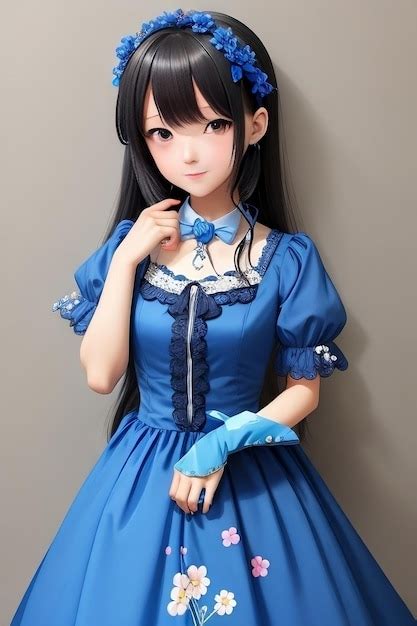 Premium Ai Image Anime Girl In A Blue Dress With A Flower