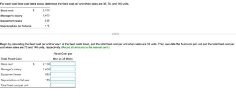Solved For Each Total Fixed Cost Listed Below Determine The Chegg