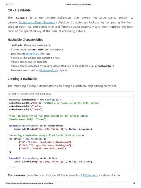 C Hashtable With Examples Pdf C Sharp Programming Language