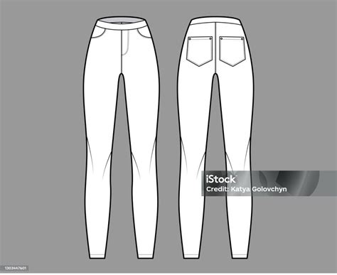 제깅스 테크니컬 패션 일러스트와 일반 허리 하이라이즈 풀 길이 각진 포켓 플랫 팬츠 바닥 바지 의복에 대한 스톡 벡터 아트 및 기타 이미지 Istock