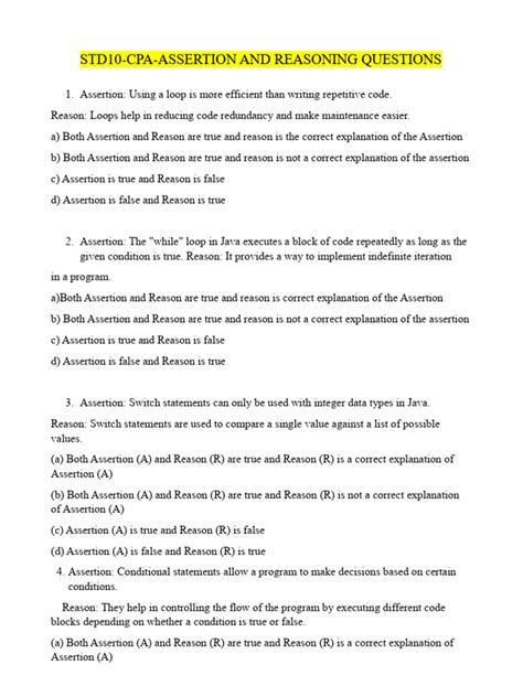 Std10 Cpa Assertion And Reasoning Pdf Data Type Method Computer