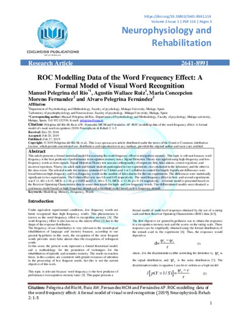 Pdf Roc Modelling Data Of The Word Frequency Effect A Formal Model Of Visual Word Recognition