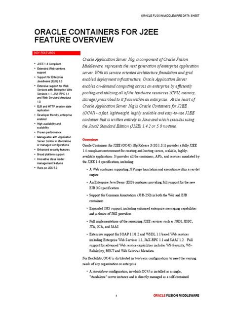 Oracle Soa Suite Oracle Containers For J2ee Feature Overview Oc4j Pdf Java Platform