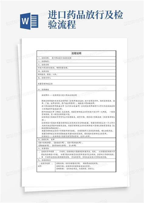 进口药品放行及检验流程word模板下载 编号qdkyvzee 熊猫办公