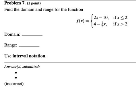 solved problem 7 1 point find the domain and range for