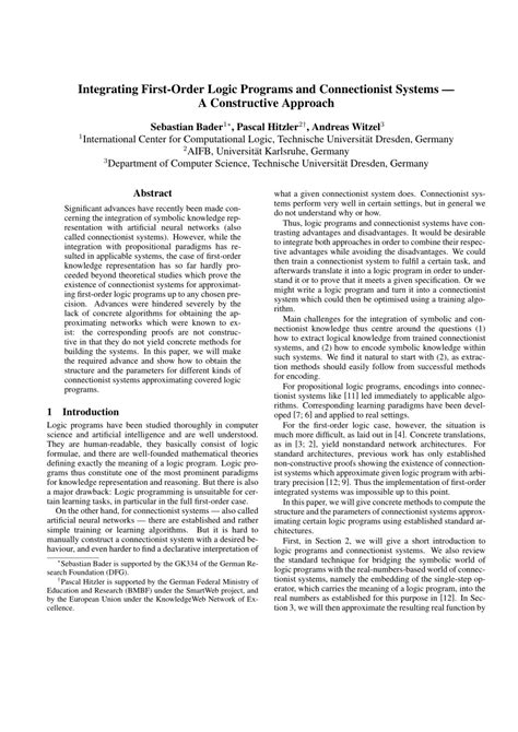 Pdf Integrating First Order Logic Programs And Connectionist Systems