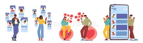 Male And Female Characters Use Dating App People Match In Social Media Stock Vector