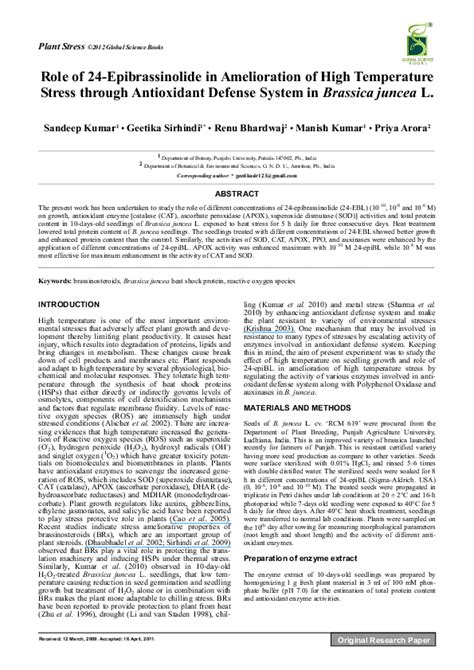 Pdf Effects Of 24 Epibrassinolide And 28 Homobrassinolide On The