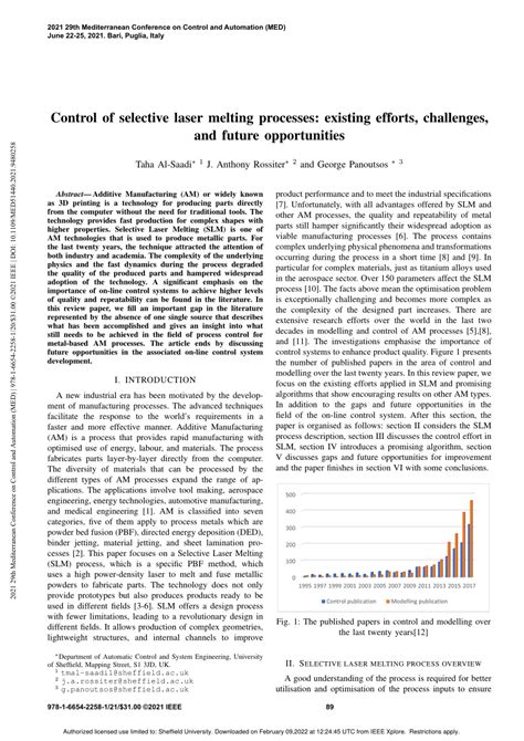 Pdf Control Of Selective Laser Melting Processes Existing Efforts Challenges And Future
