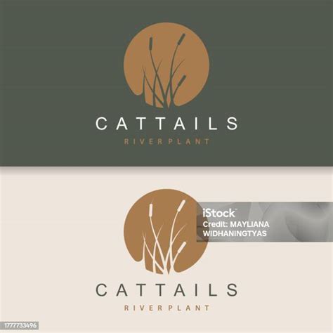 크릭과 캣테일 리버 로고 비즈니스 브랜드를 위한 단순한 미니멀리스트 잔디 디자인 로고에 대한 스톡 벡터 아트 및 기타 이미지