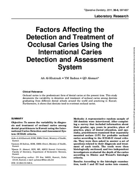 Pdf Factors Affecting The Detection And Treatment Of Occlusal Caries Using The International