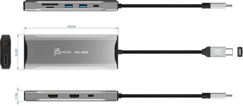 J5create 4k60 Elite Usb C 11 In 1 Triple Monitor 10gbps Mini Dock 3x Usb C 2x Usb A 4k Hdmi