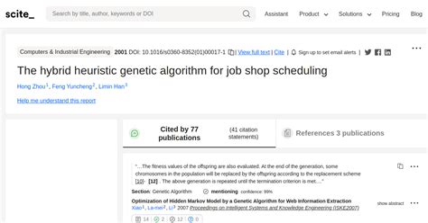 Citation Report The Hybrid Heuristic Genetic Algorithm For Job Shop